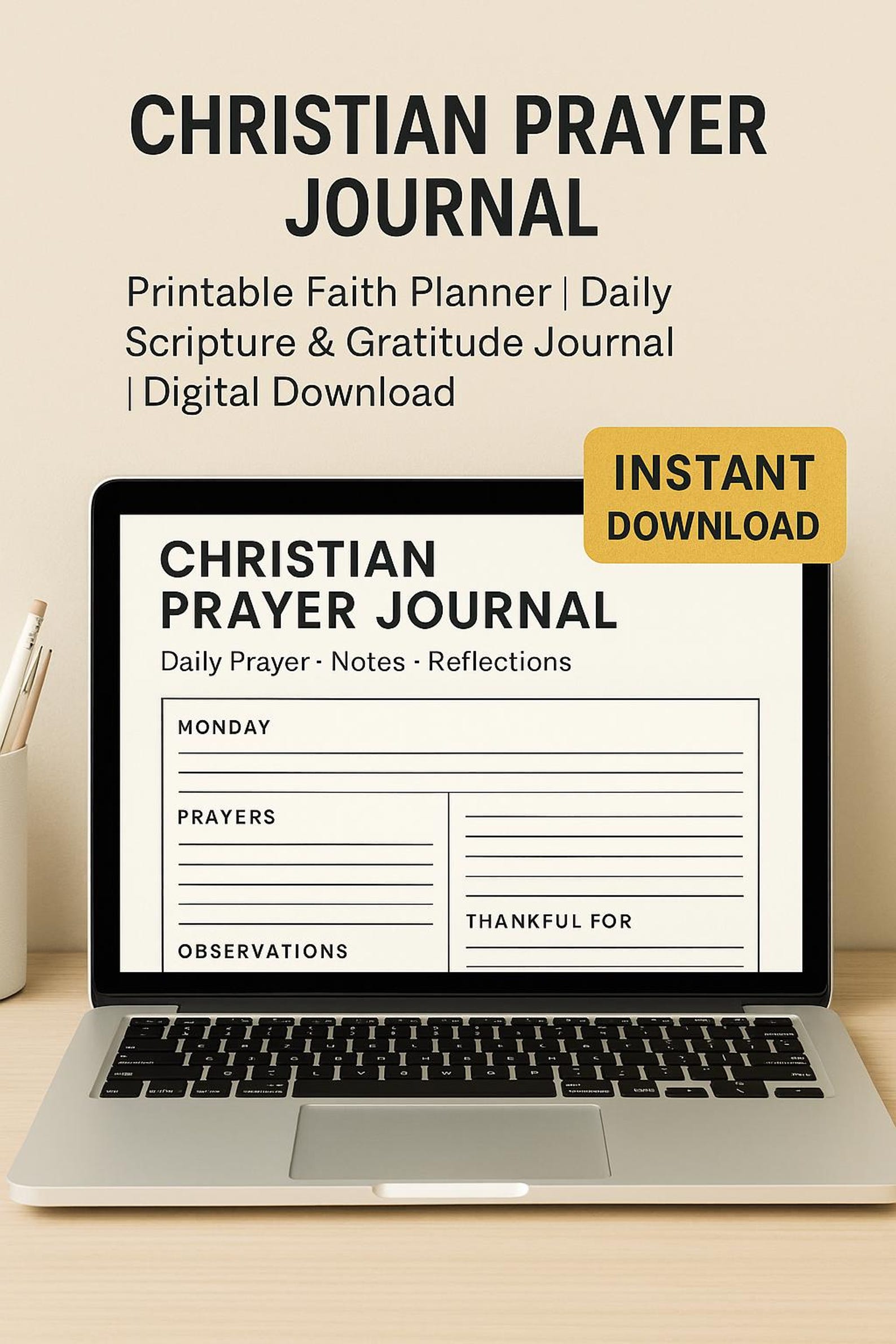 Christian Prayer Journal Printable: Daily Scripture & Gratitude (PDF ...