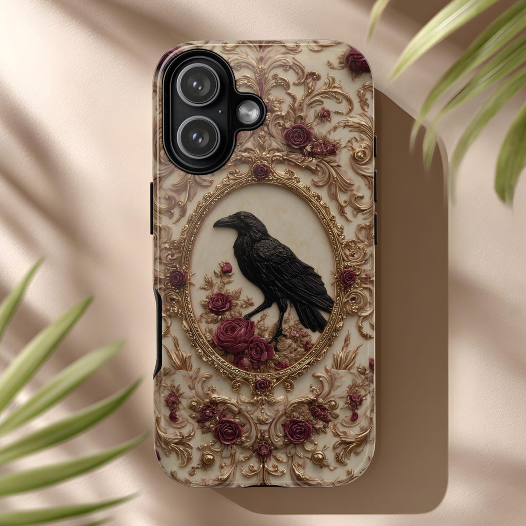 Victorian Raven Phone Case Gold Frame Red Rose Vintage Gothic Baroque ...