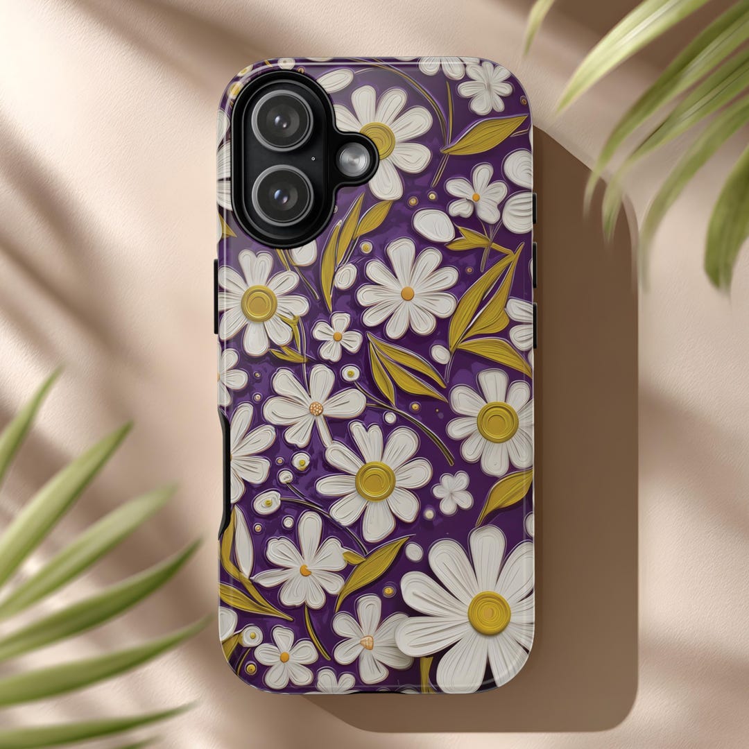Purple Daisy Phone Case With 3D White Flowers, Cottagecore Floral ...