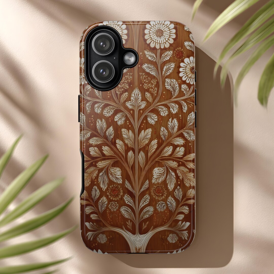 Carved Wood Phone Case Tree of Life Folk Botanical Bas Relief Rustic ...