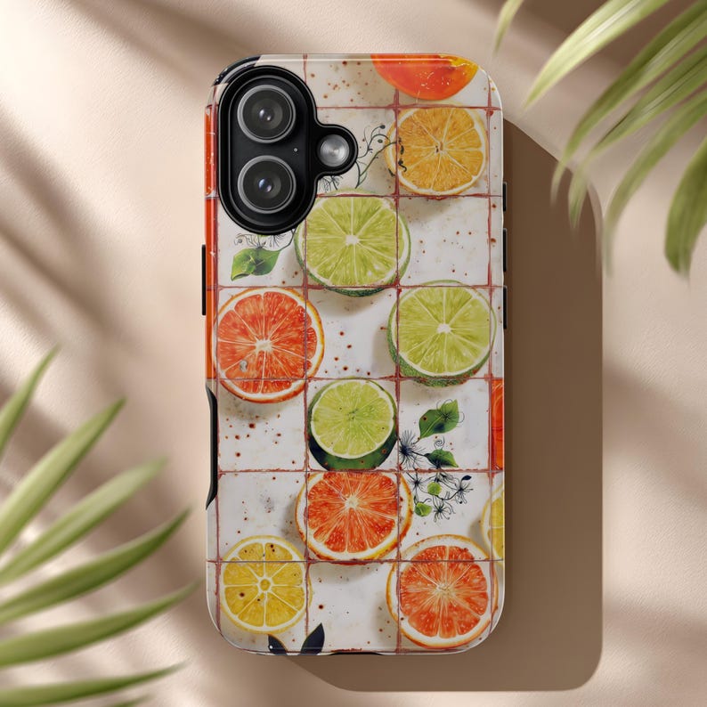 Sunny Citrus Phone Case Orange Lemon Lime on Rustic Kitchen Tiles ...