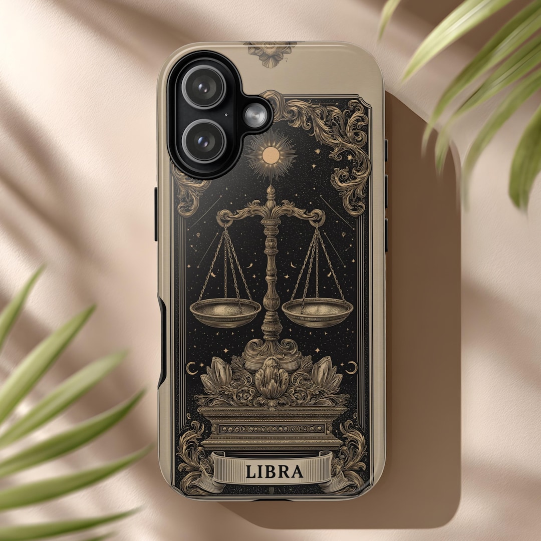 Libra Zodiac Phone Case Tarot Card With Gold Floral Border Celestial ...