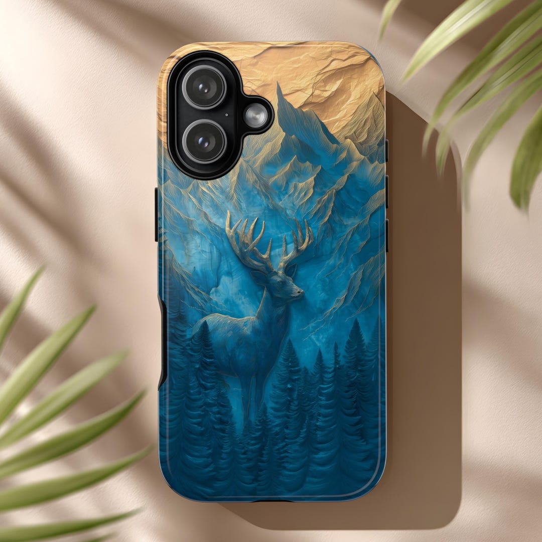 Blue Mountain Stag Phone Case With Pine Forest and Golden Sunrise ...