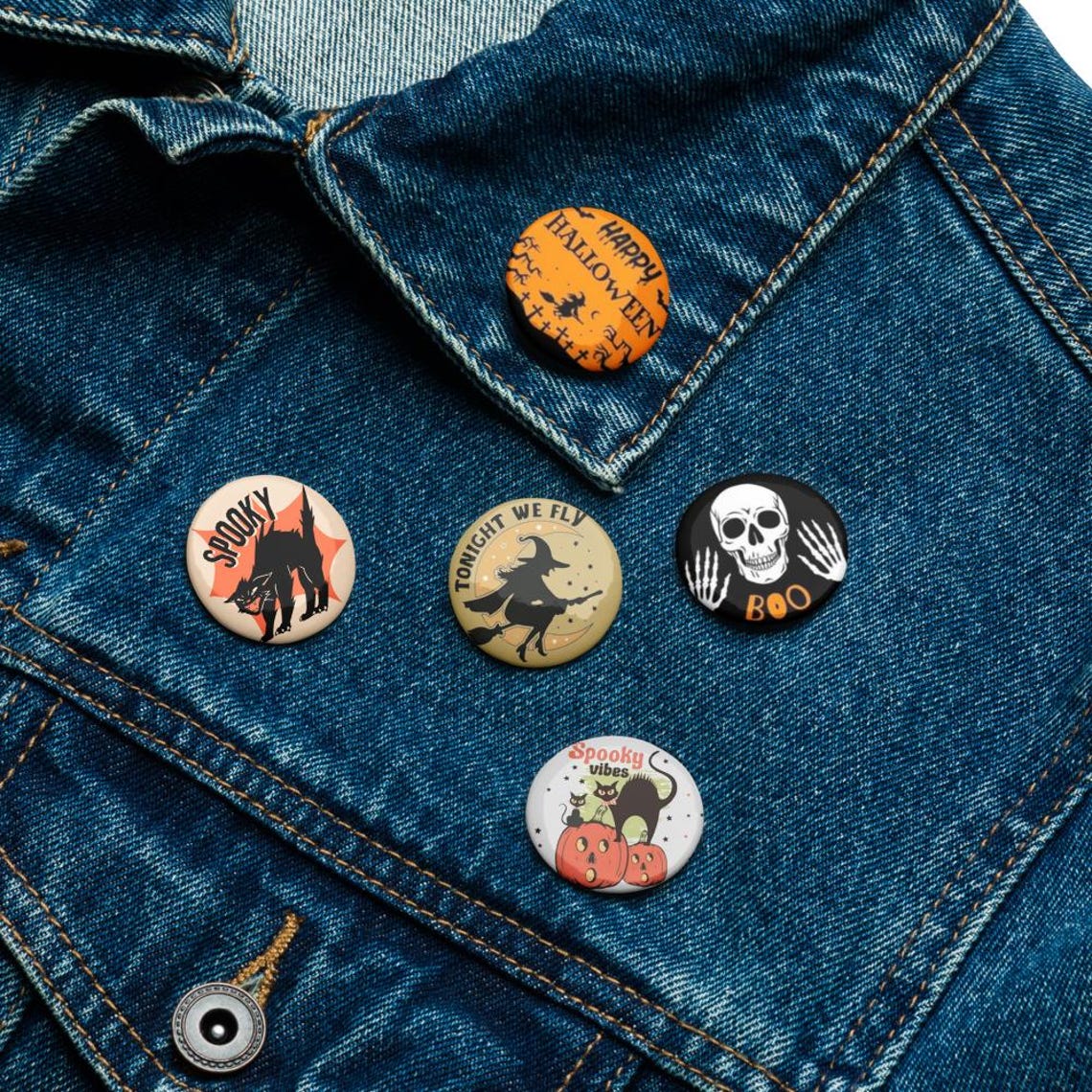 Vintage Halloween Pin Set: Spooky Witch & Boo Pins - Etsy