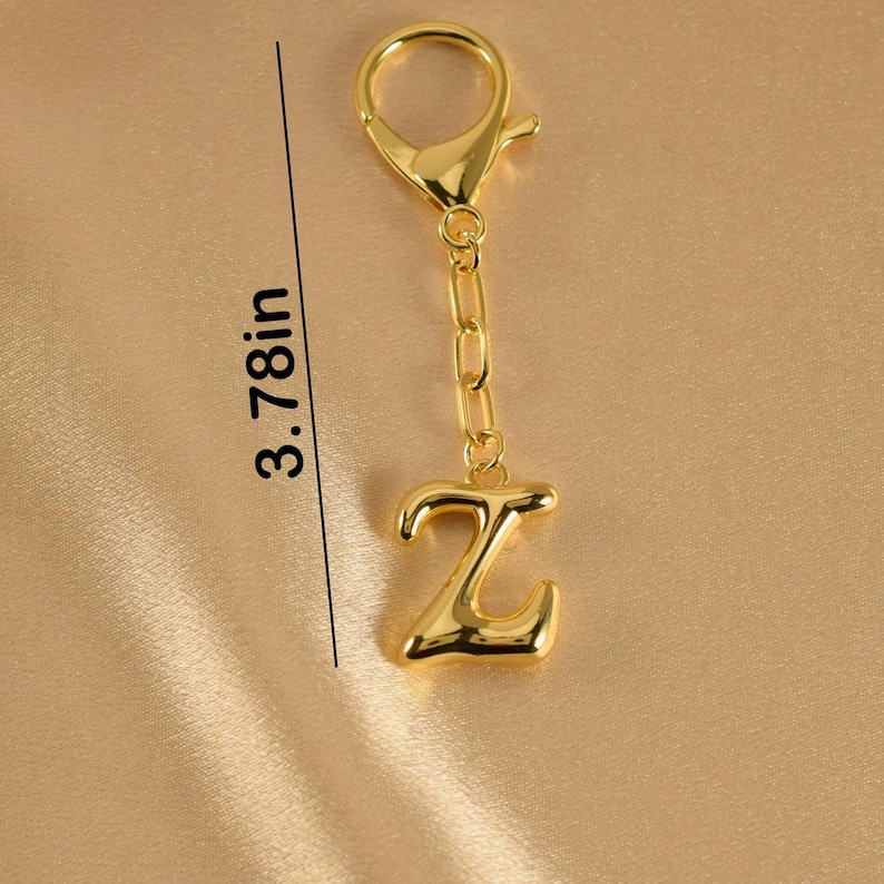 Personalized Initial Keychain: 18k Gold Plated Bubble Letter Bag Charm ...
