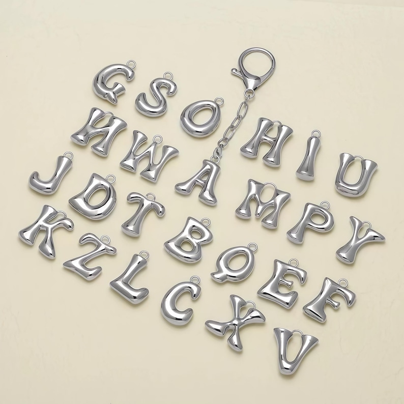 Personalized Initial Keychain: 18k Gold Plated Bubble Letter Bag Charm ...