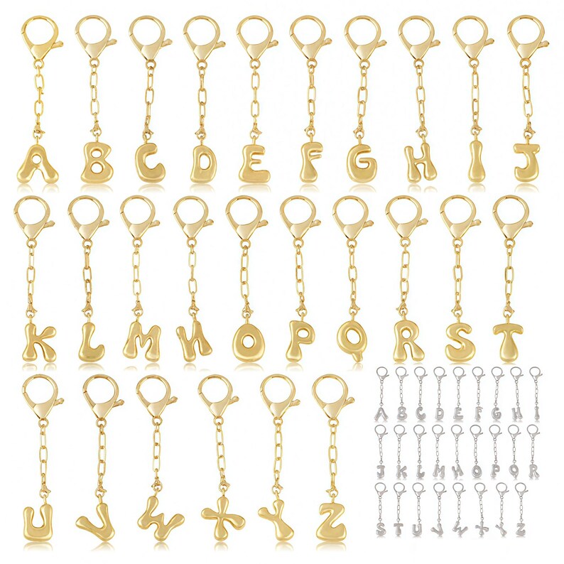 Personalized Initial Keychain: 18k Gold Plated Trendy Bubble Letter Bag ...
