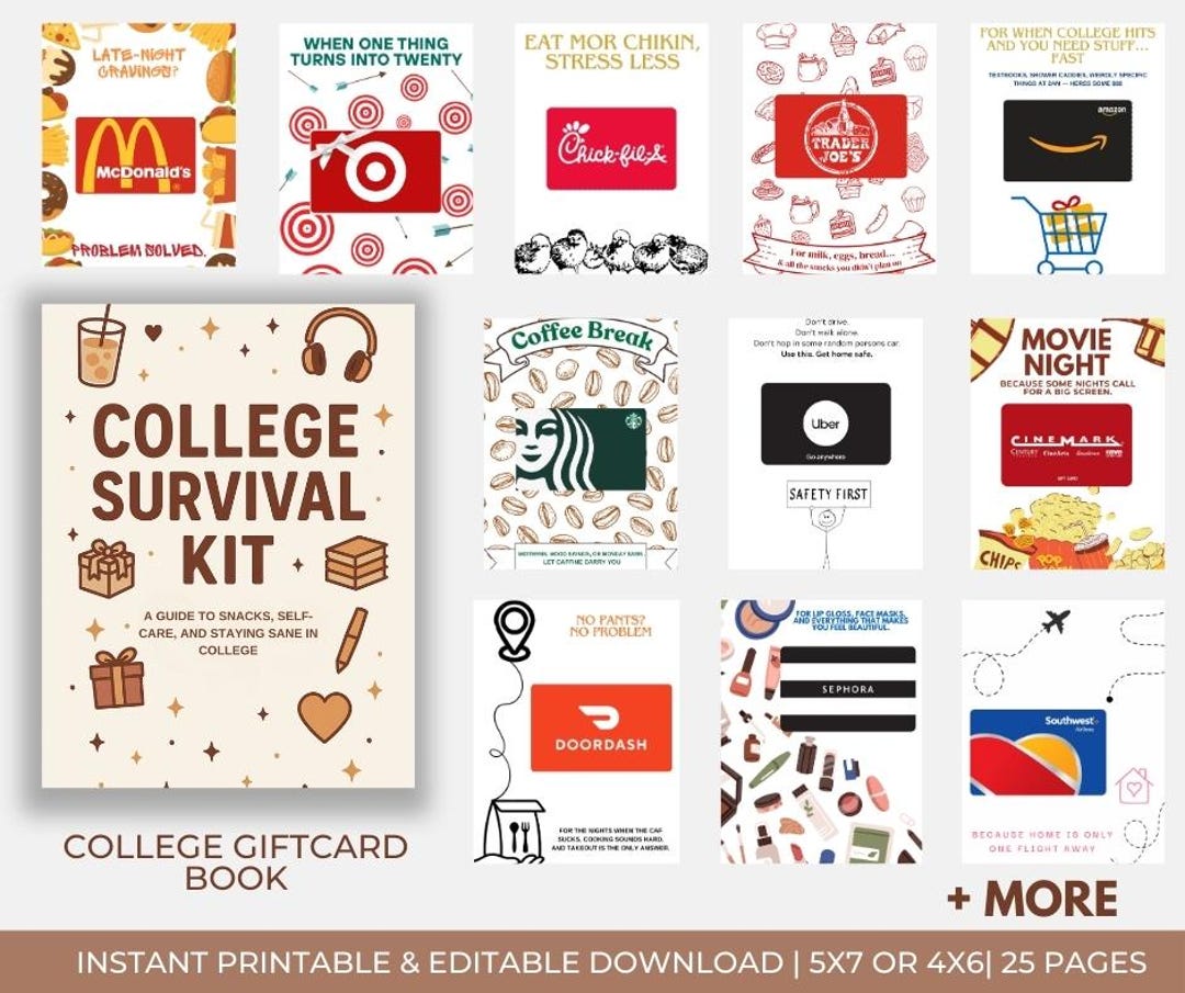 Printable College Survival Kit Gift Card Book | Canva Template (digital ...