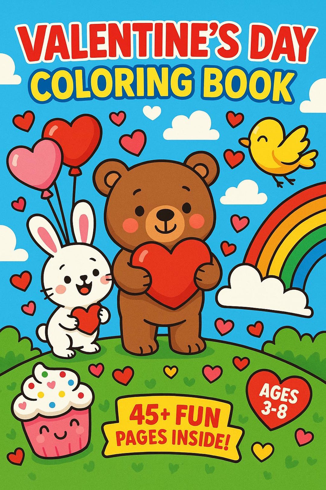 Valentines Animals Coloring Pages, Kids Printable (PDF) - Etsy