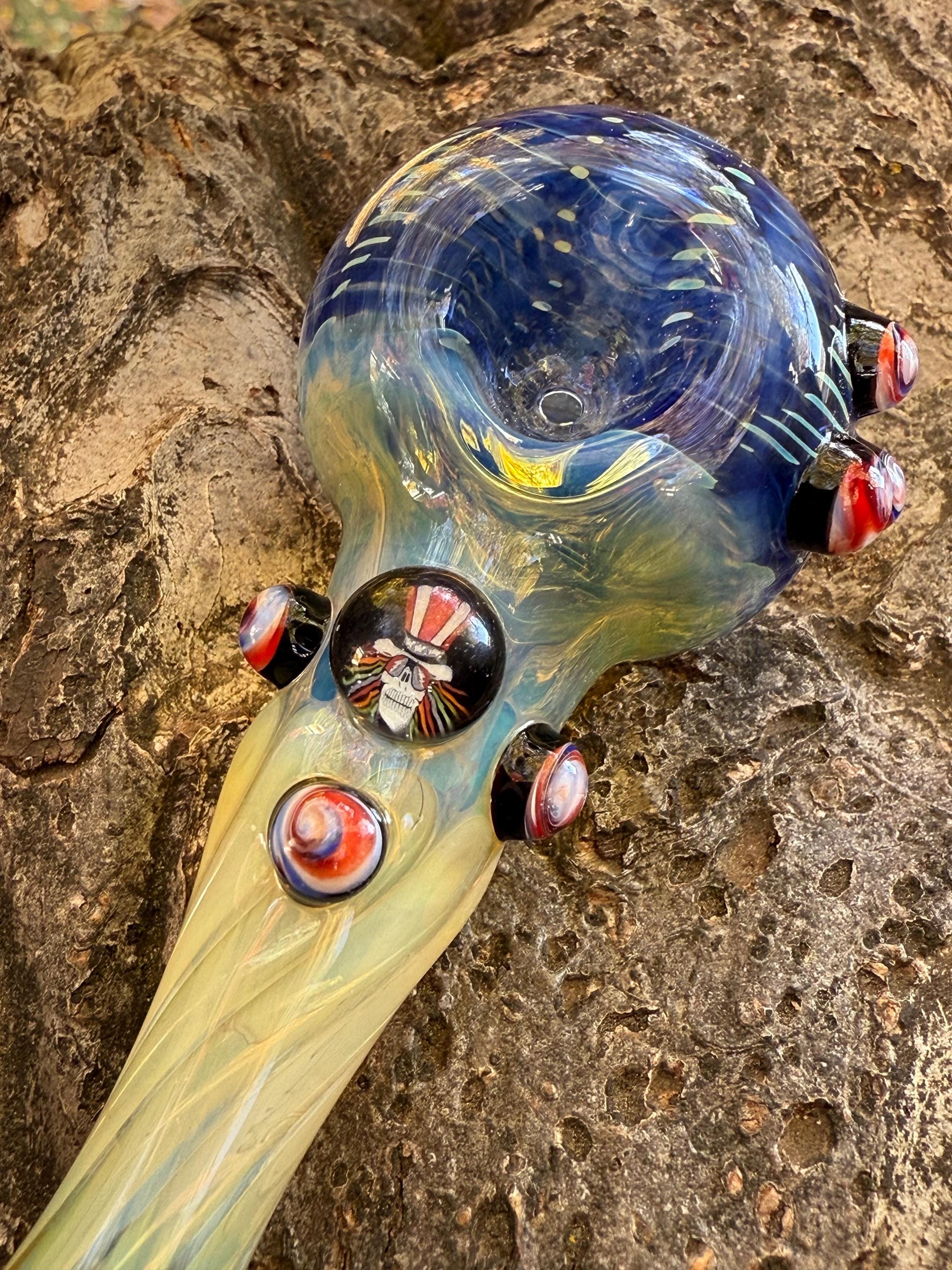 Decorated Glass Pipe. Blue With Red, White and Blue Uncle Sam Skull ...