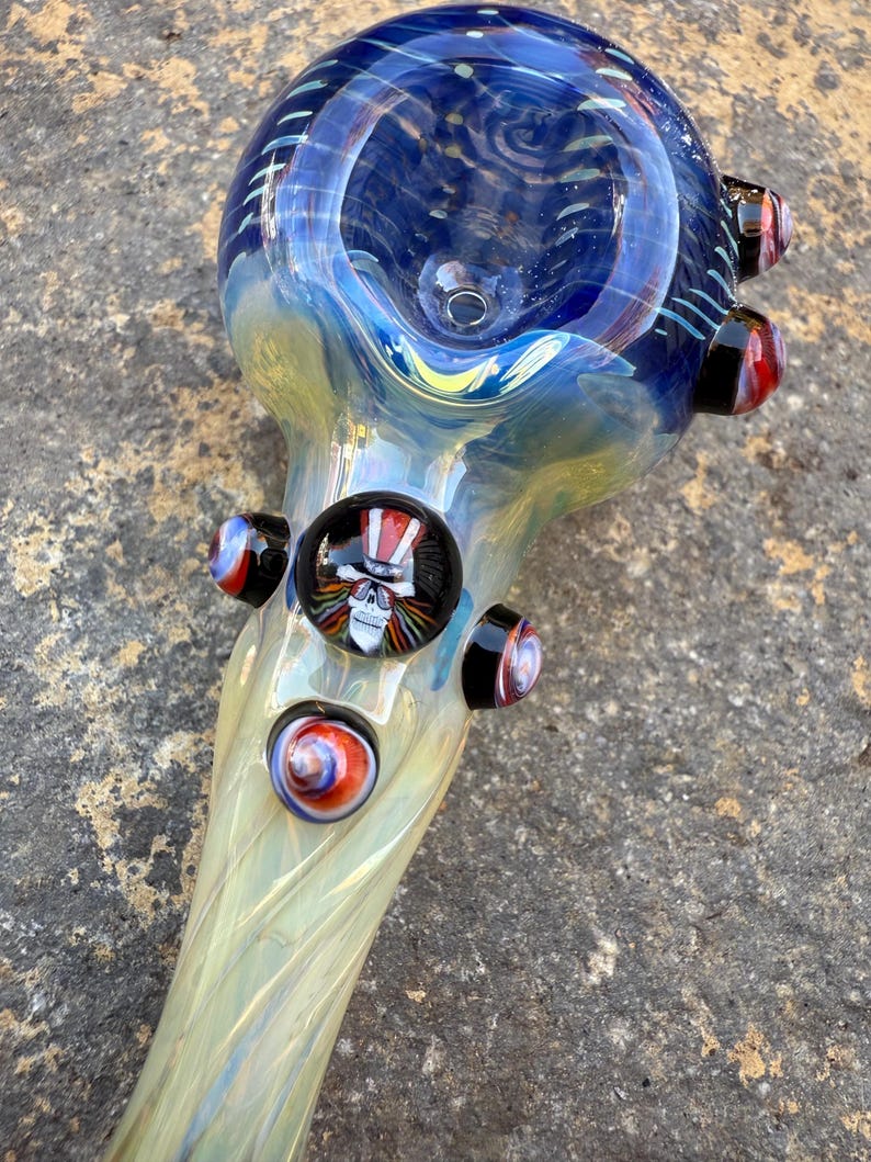 Decorated Glass Pipe. Blue With Red, White and Blue Uncle Sam Skull ...