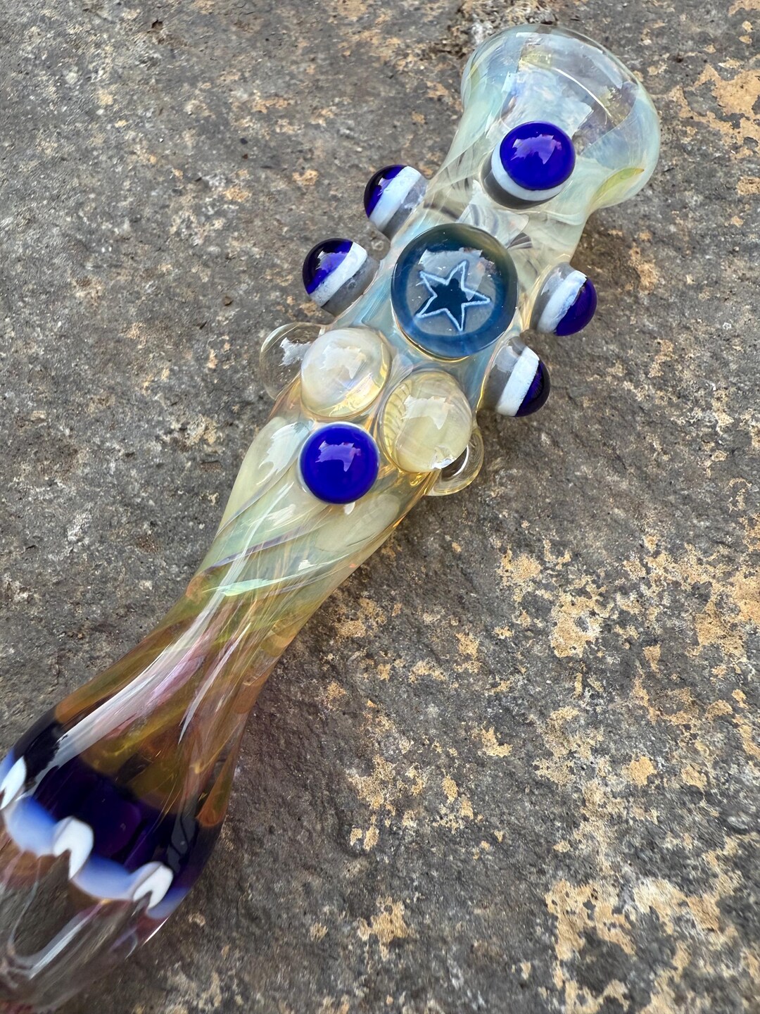 Decorated Blue, Grey and White Lone Star Glass Pipe Chillum. Fumed With ...