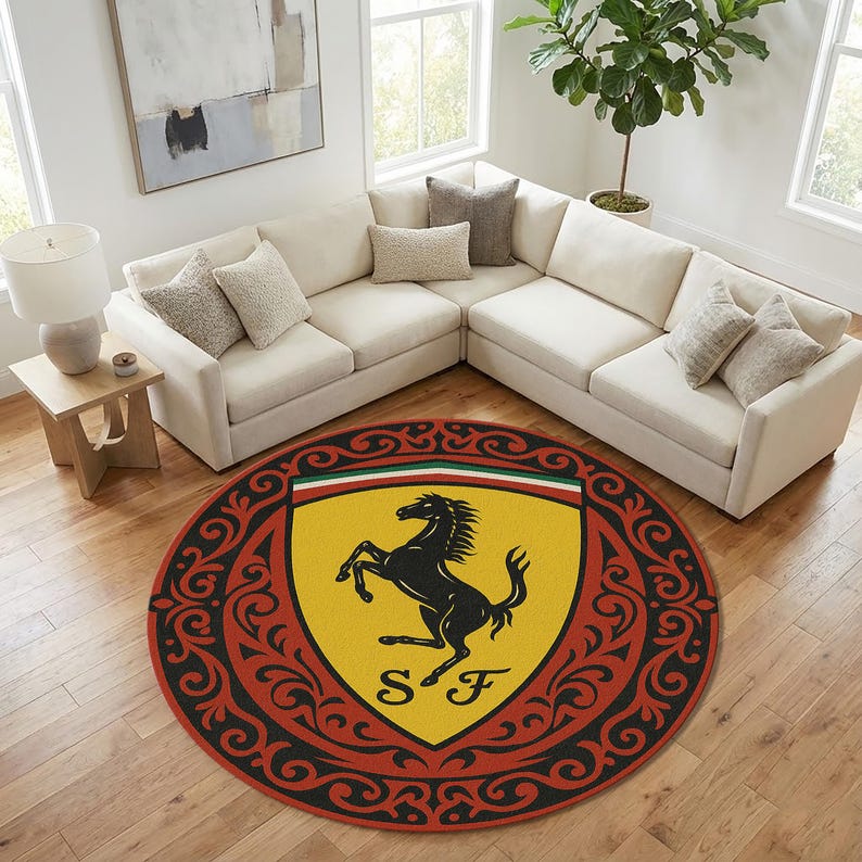 Ferrari Logo Round Rug, Personalized Teen Room Decor, Garage Decor, Man ...