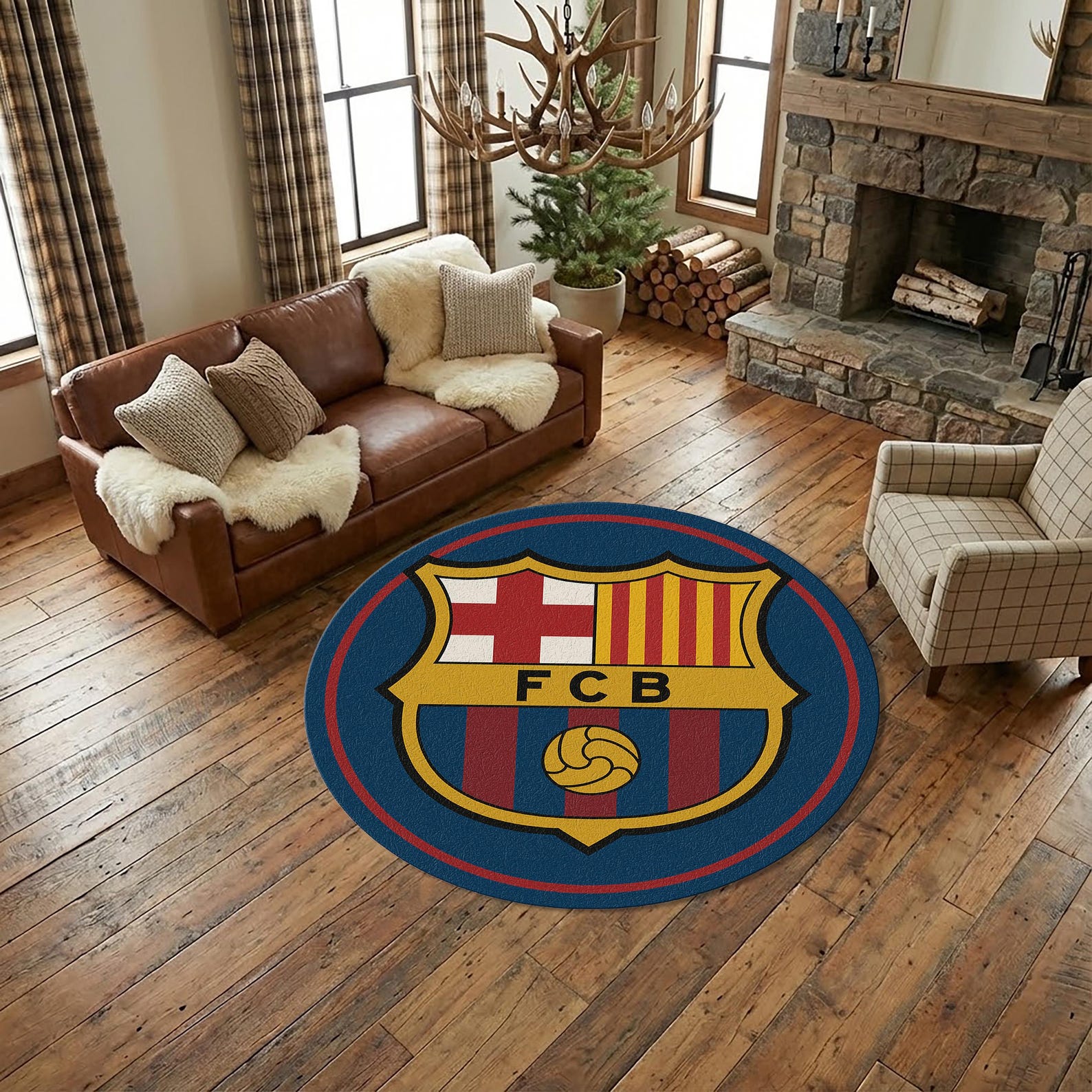 Barcelona Fc Round Rug, Barça Logo, Teen Room Decor, Round Play Mat ...