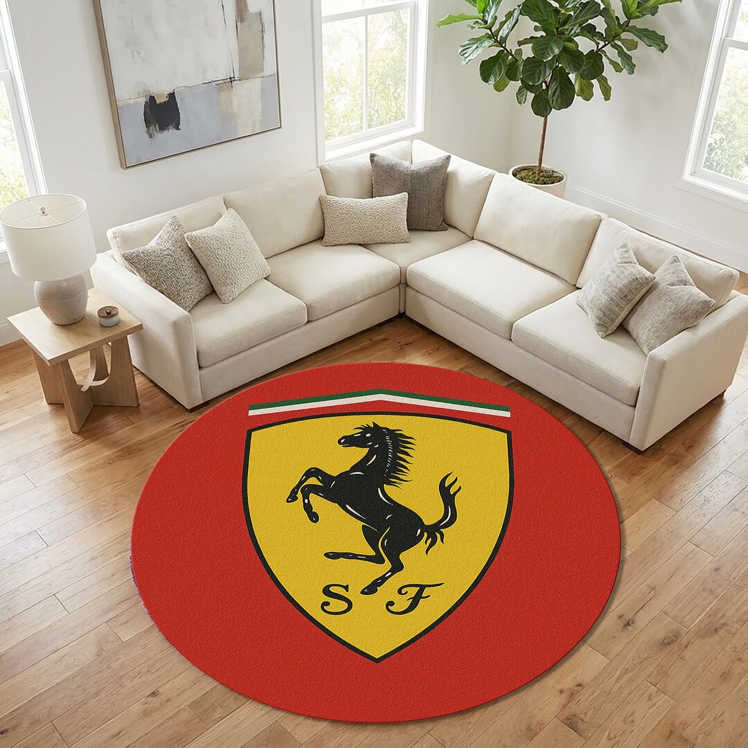 Ferrari Logo Round Rug, Personalized Teen Room Decor, Garage Decor, Man ...
