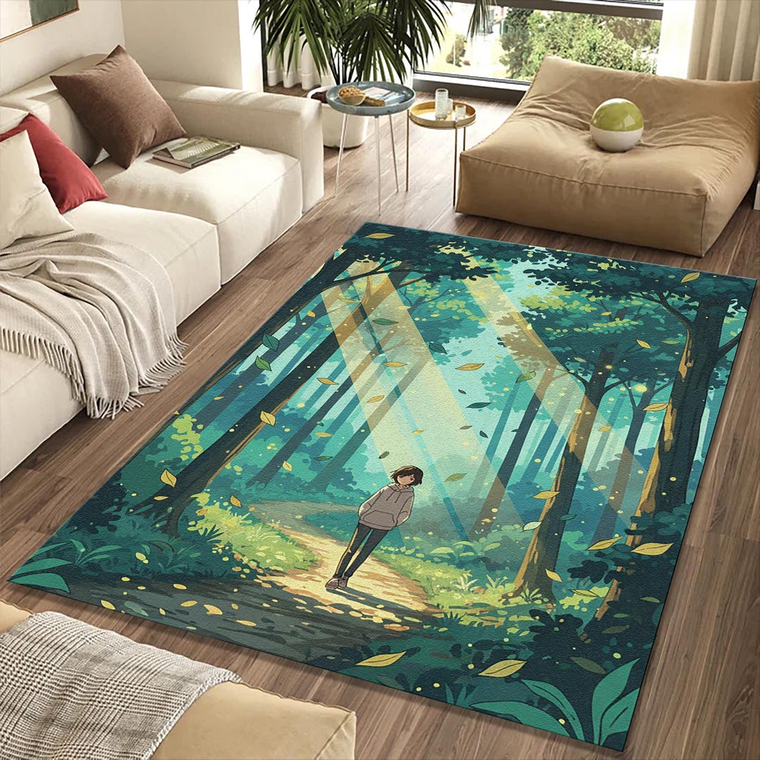 Forest Path Anime Rug | Sunbeam Woodland Area Mat | Studio Ghibli ...