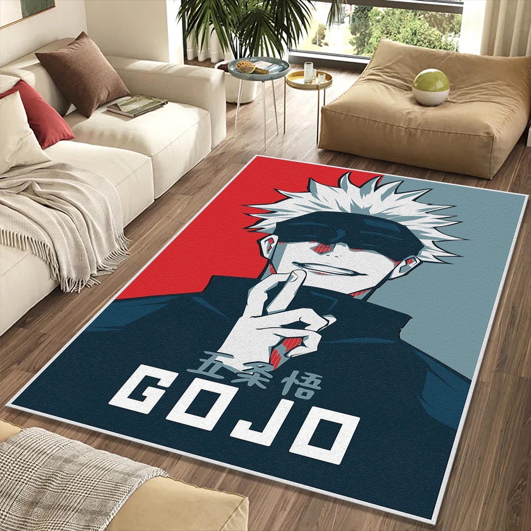 Gojo Pop Art Poster Rug | JJK Hope Style Red Blue Fan Mat | Manga Anime ...