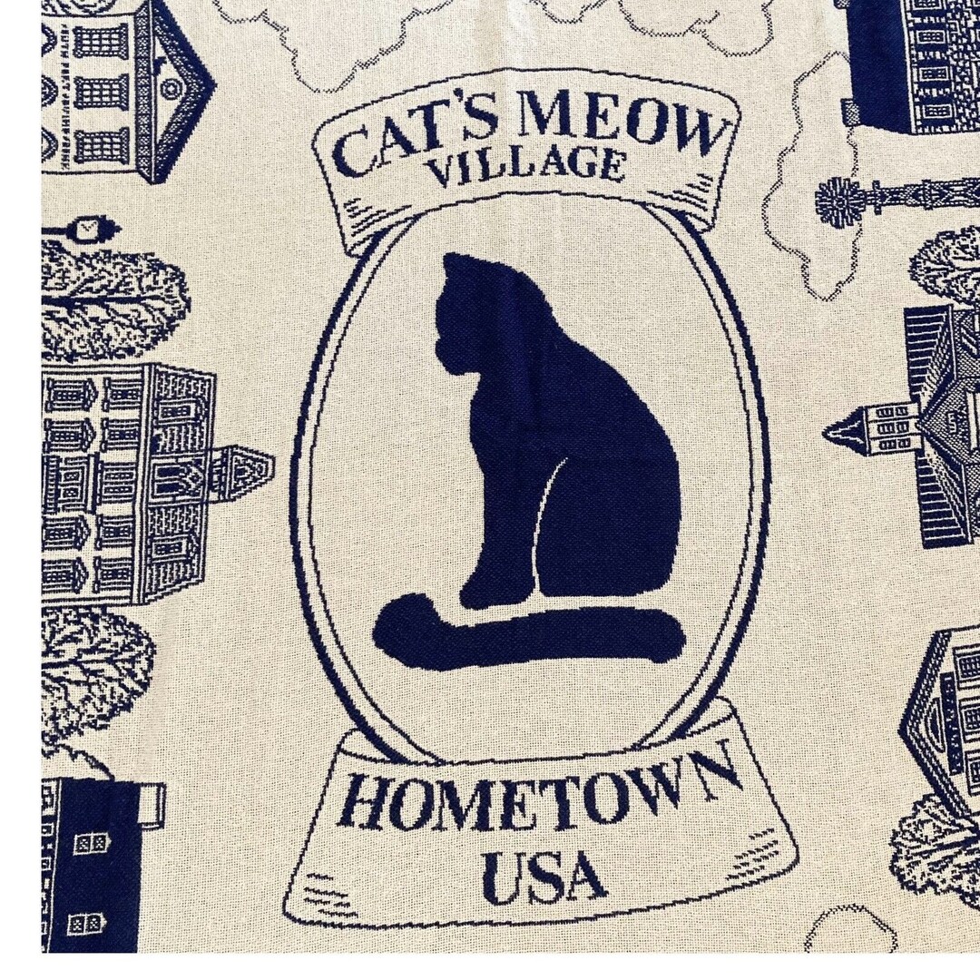 Vintage Cats Meow Village Throw Blanket Blue 70”x 50” Faline Wooster ...