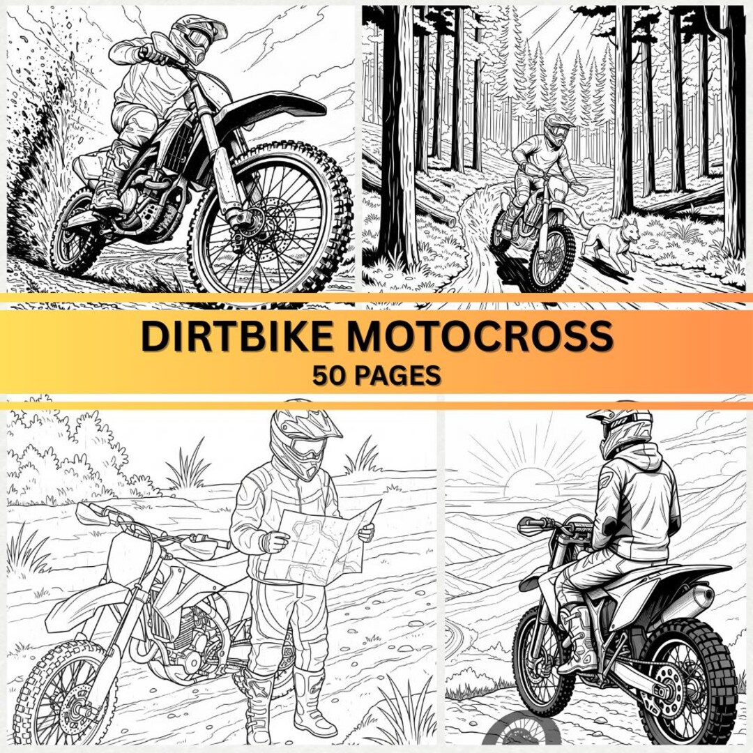 50 Pages, Dirtbike Collection, Offroad Motocross Art, Printable PDF ...