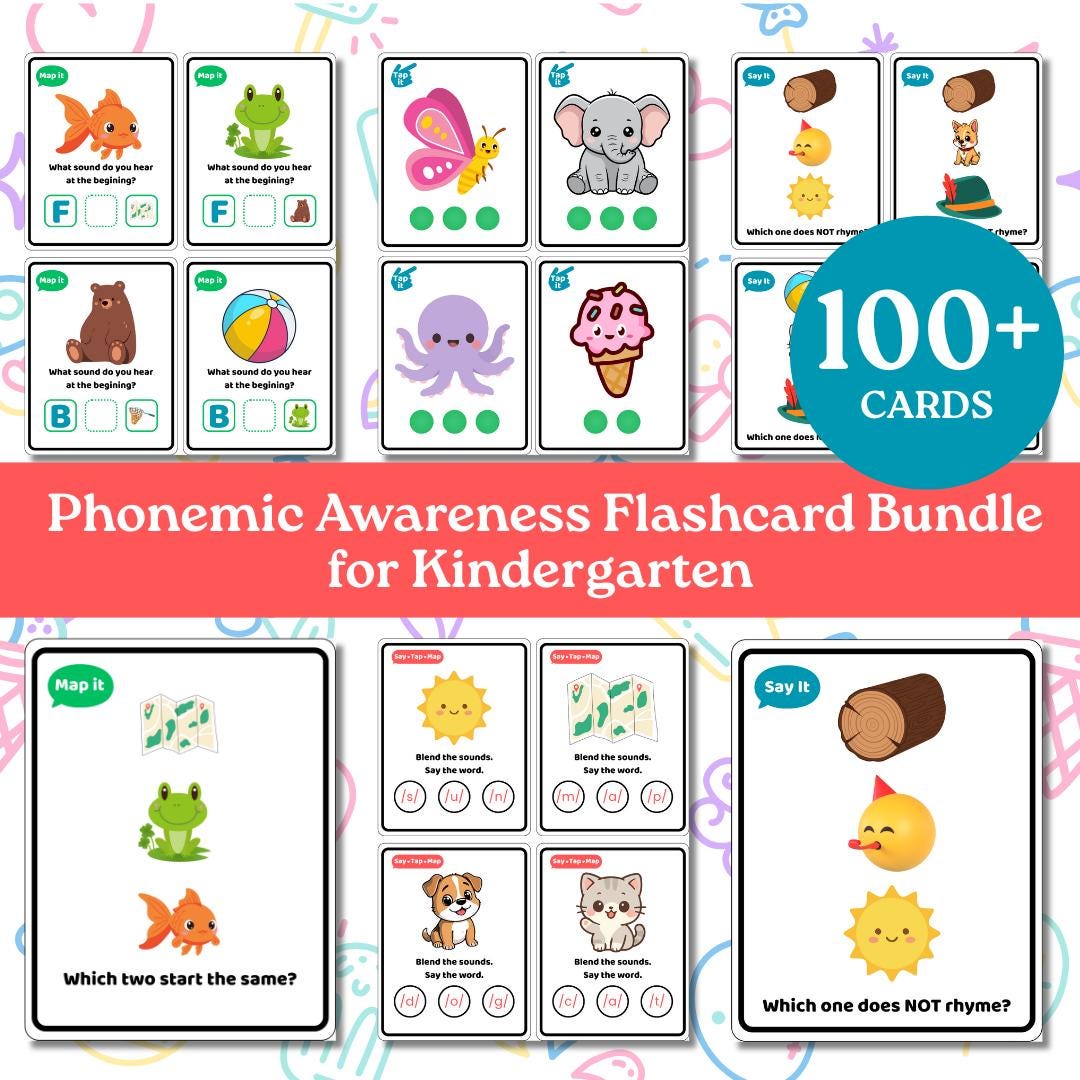 Phonemic Awareness Flashcard Bundle for Kindergarten | 4 Week Reading ...