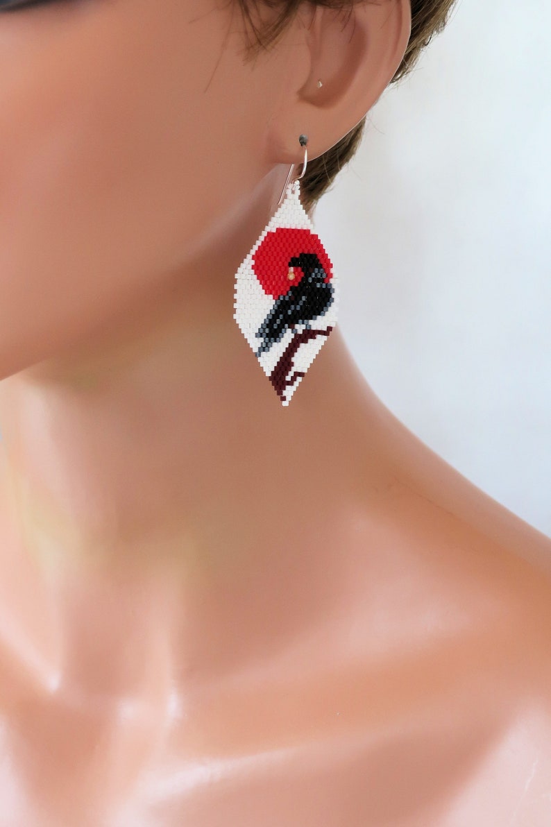 Raven Beaded Earrings: Red Moon, Cubic Zirconia Accent, Sterling Silver ...