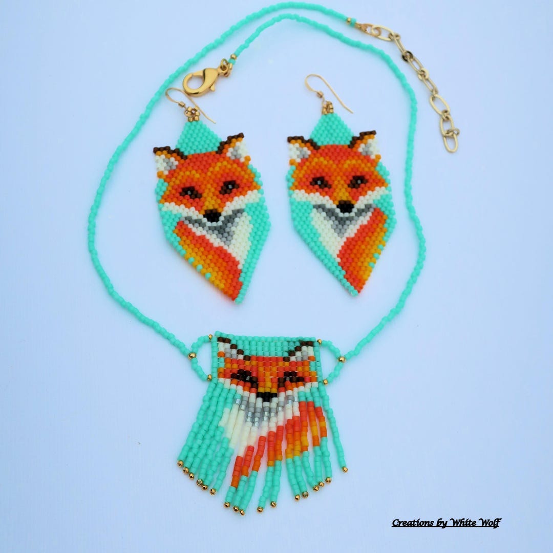 Red Fox Seed Bead Earrings and Necklace Set: Handmade Animal Jewelry - Etsy