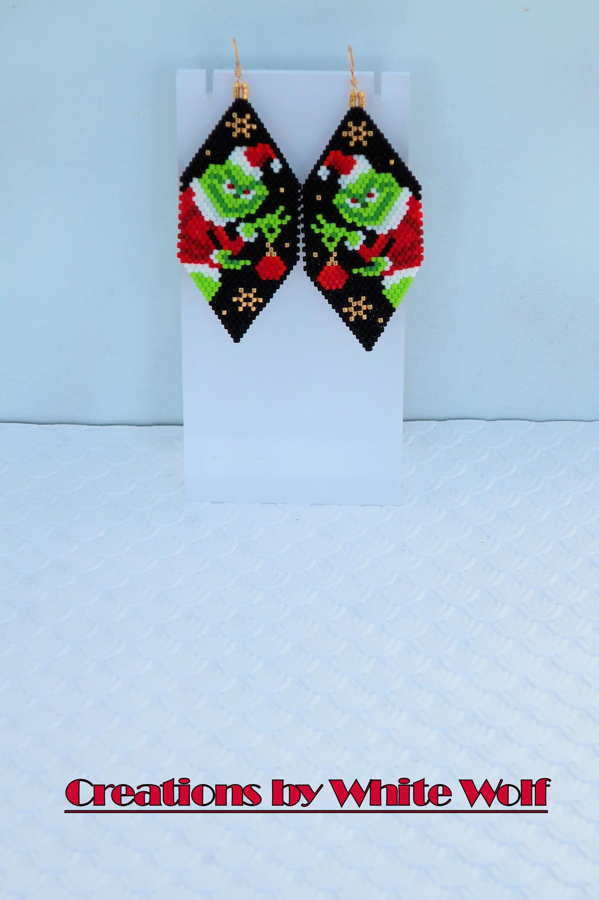 Handmade Beaded Grinch Earrings: Christmas Holiday Jewelry - Etsy