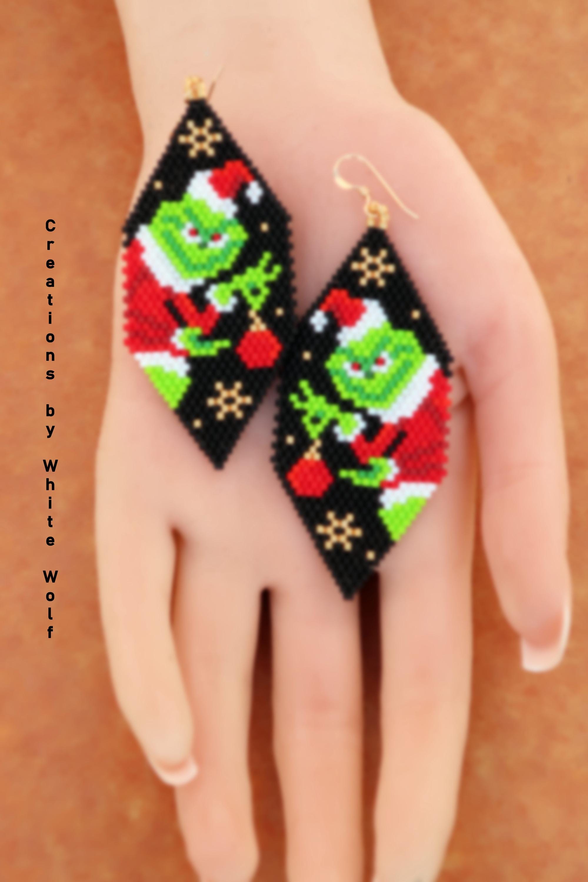 Handmade Beaded Grinch Earrings: Christmas Holiday Jewelry - Etsy