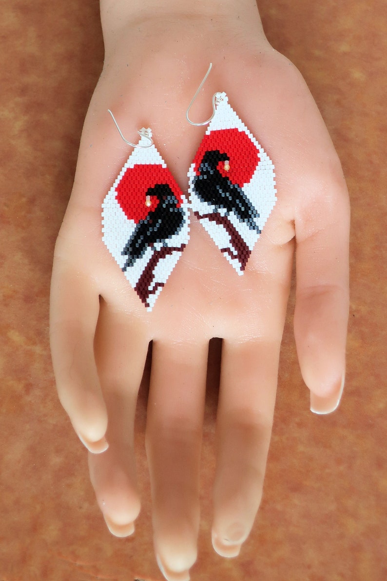 Raven Beaded Earrings: Red Moon, Cubic Zirconia Accent, Sterling Silver ...