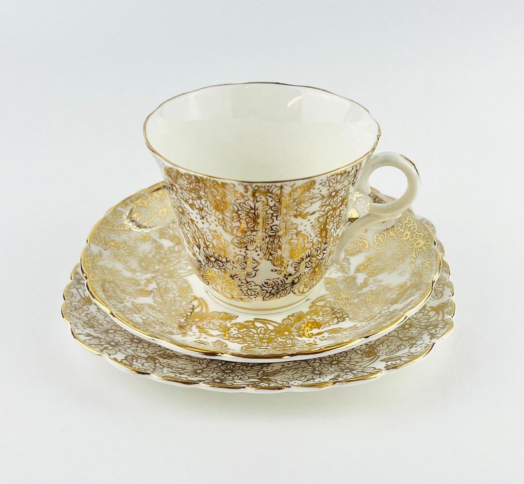 Vintage Colclough Bone China Tea Trio – Gilt Floral Teacup, Saucer ...