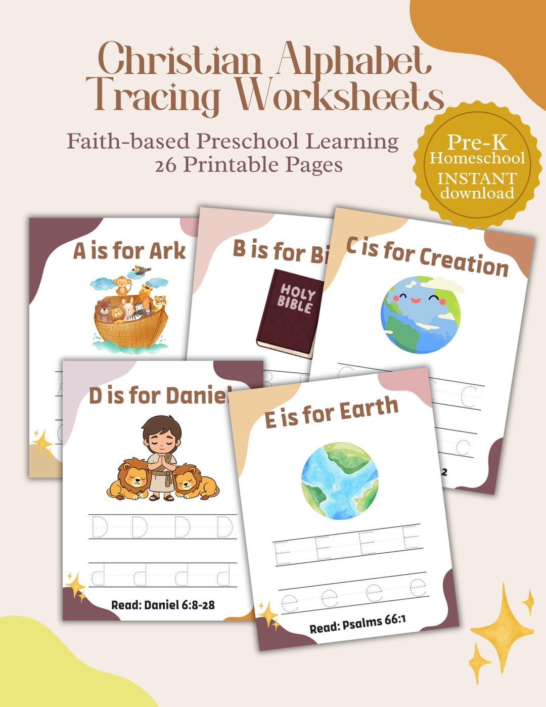 Christian Alphabet Tracing Worksheets | Boho Faith-based Preschool ...