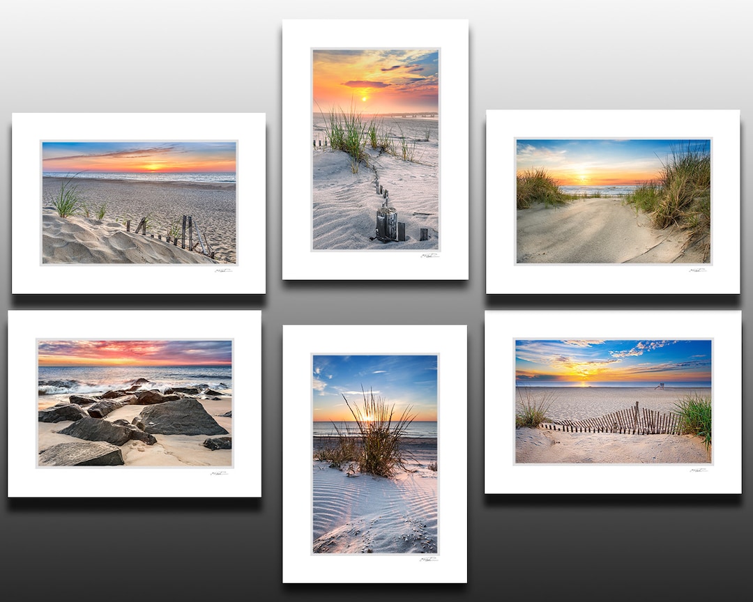 Beach Sunrise Matted Print Collection, Set of Six 5x7 Small Matted ...