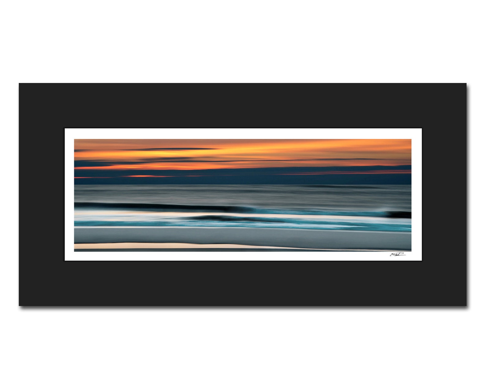 Abstract Ocean Art, Panoramic Matted Print, Blue, Orange, Housewarming ...