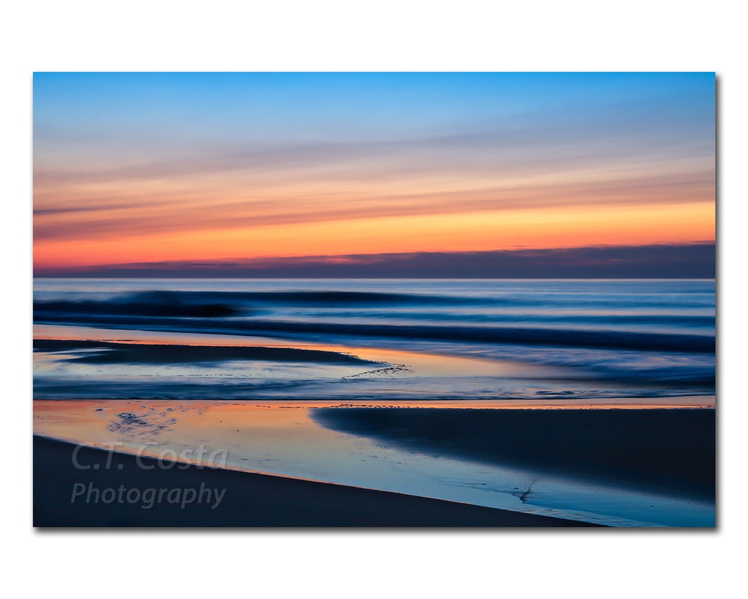 Abstract Sunrise, Beach Ocean Waves Photography, Blue, Orange, Beach ...