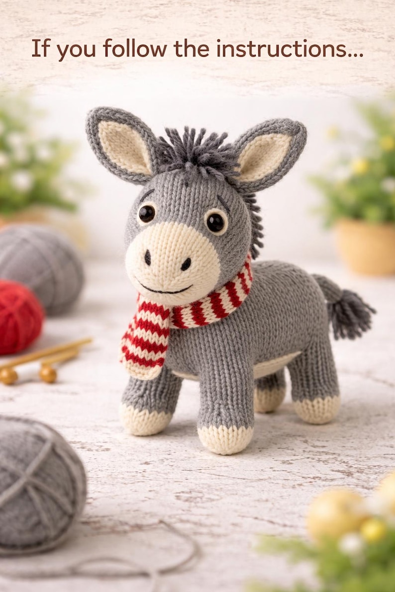 Donkey Plush Knitting Pattern, Farm Animal Toy PDF, Stuffed Donkey ...