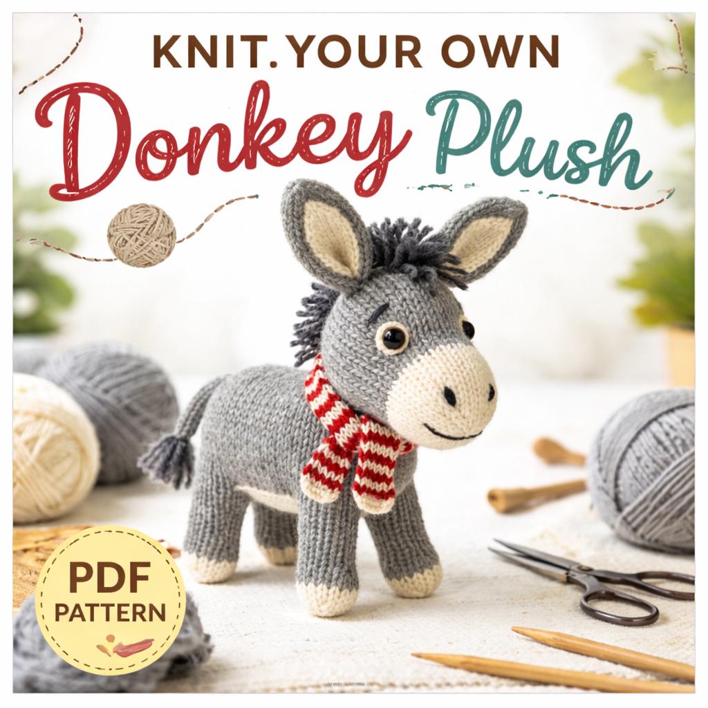 Donkey Plush Knitting Pattern, Farm Animal Toy PDF, Stuffed Donkey ...