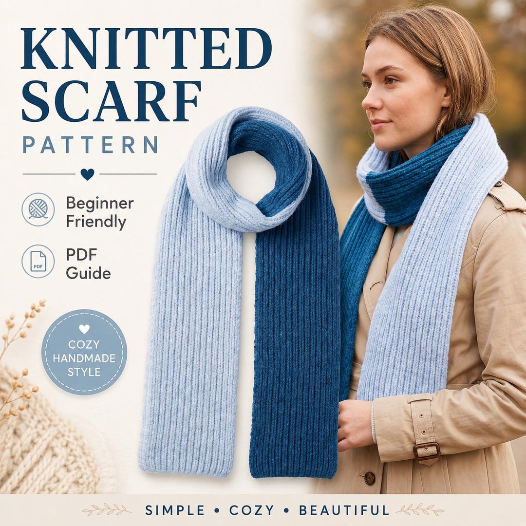 Beginner Knit Scarf Pattern PDF, Easy 2x2 Rib Winter Scarf Tutorial - Etsy