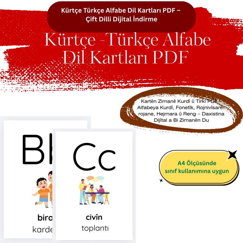 Kurdish Alphabet Poster PDF – A4 Printable Wall Art – Kurdish Turkish ...