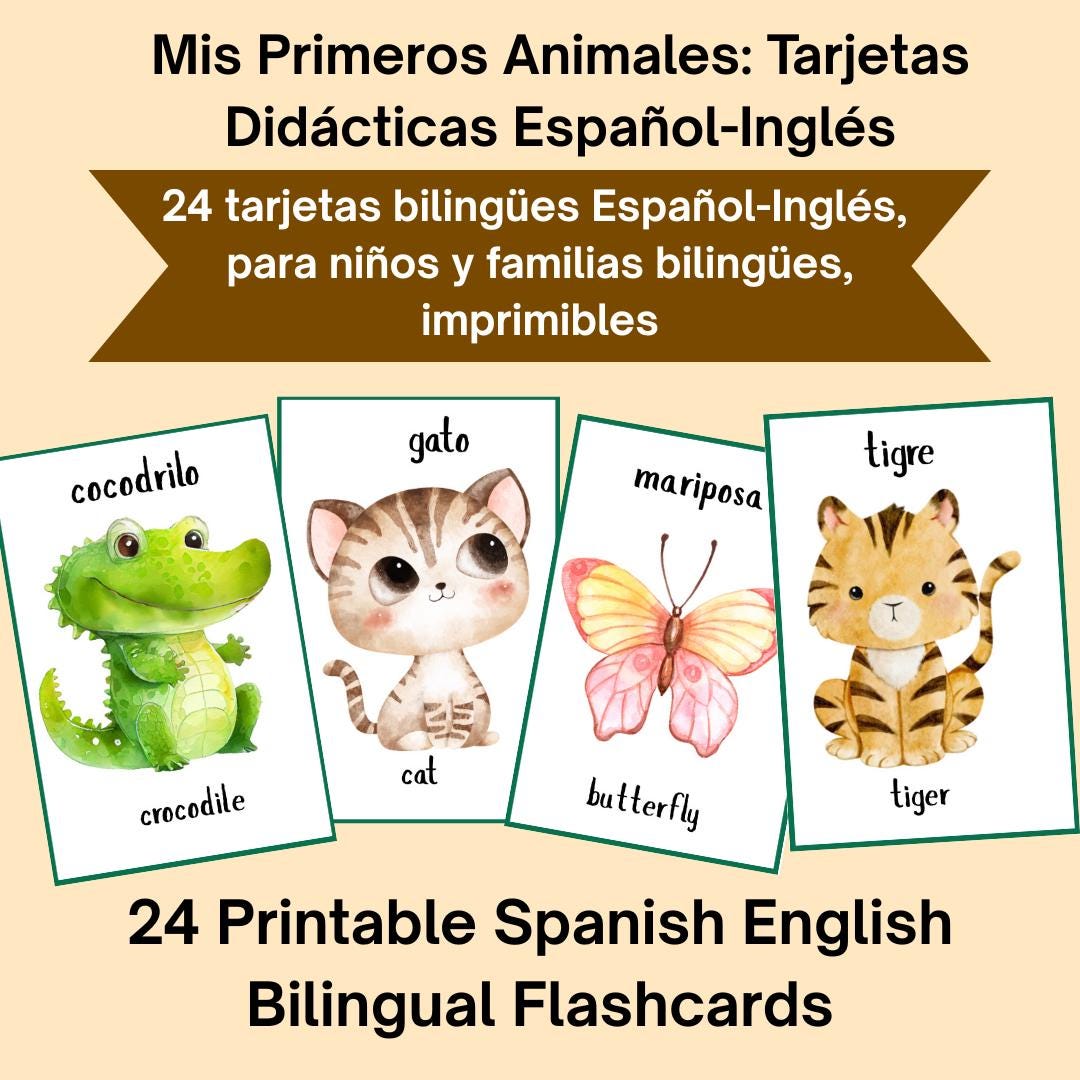 Spanish English Animal Flashcards: Bilingual Learning (printable PDF ...