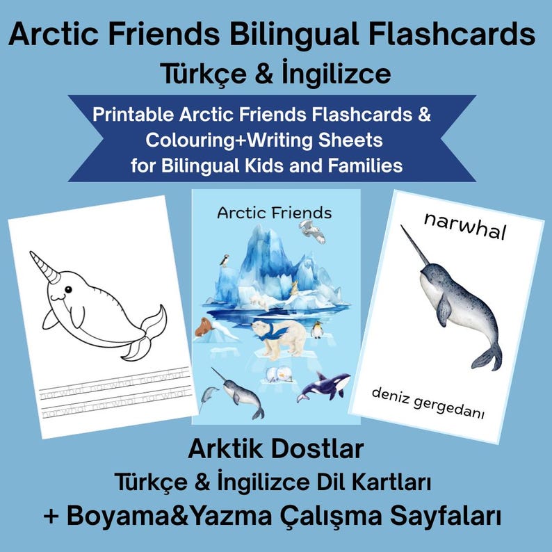 Arctic Animals Flashcards & Coloring Writing Practice Sheets | 24 ...