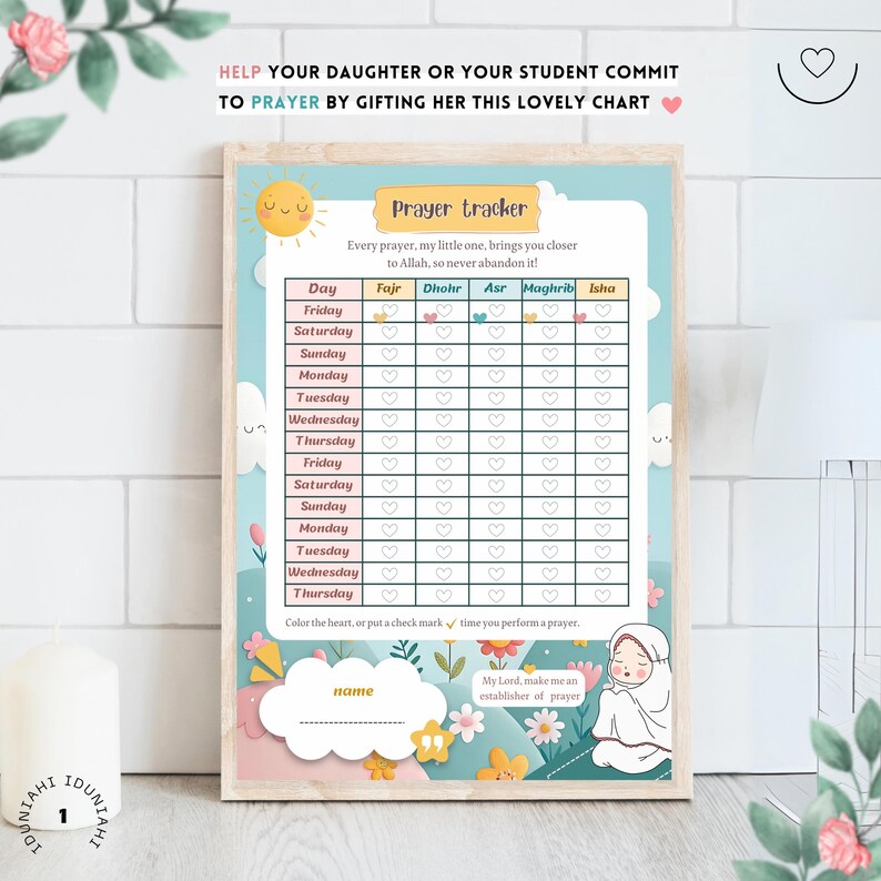 Kids Prayer Tracker | Islamic Printable Salah Chart for Girls | Muslim ...