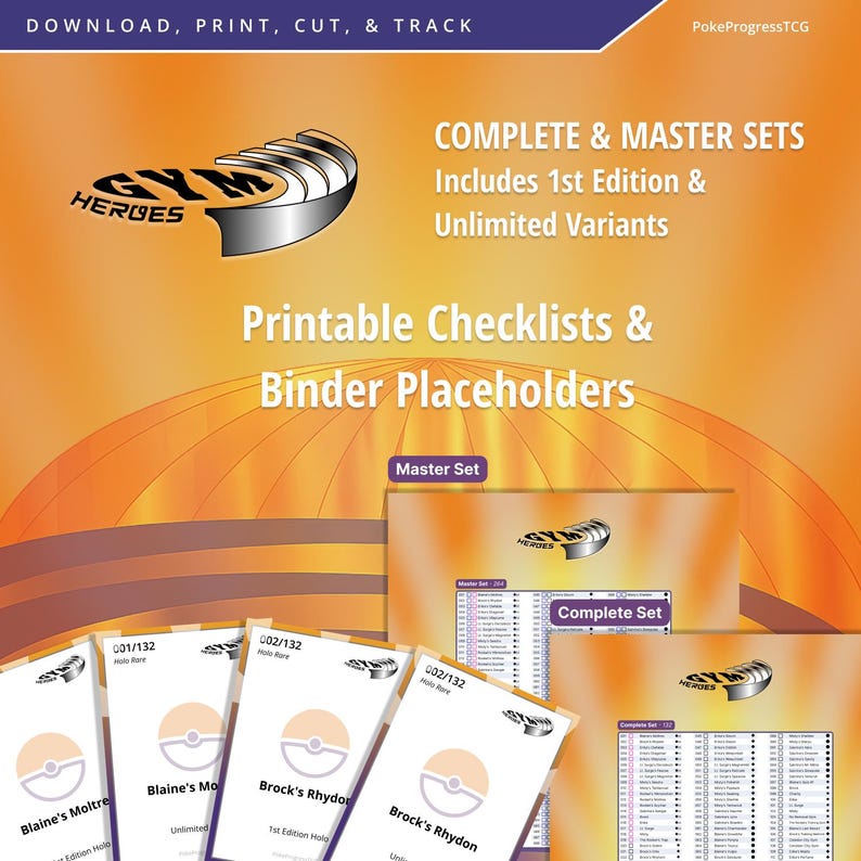 Pokemon Gym Heroes Master Set and Complete Set Checklists + Binder ...