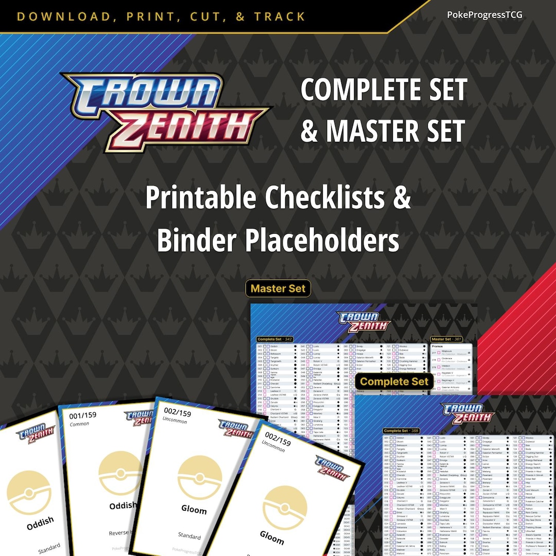 Sword and Shield | Crown Zenith - Master Set & Complete Set Checklists ...