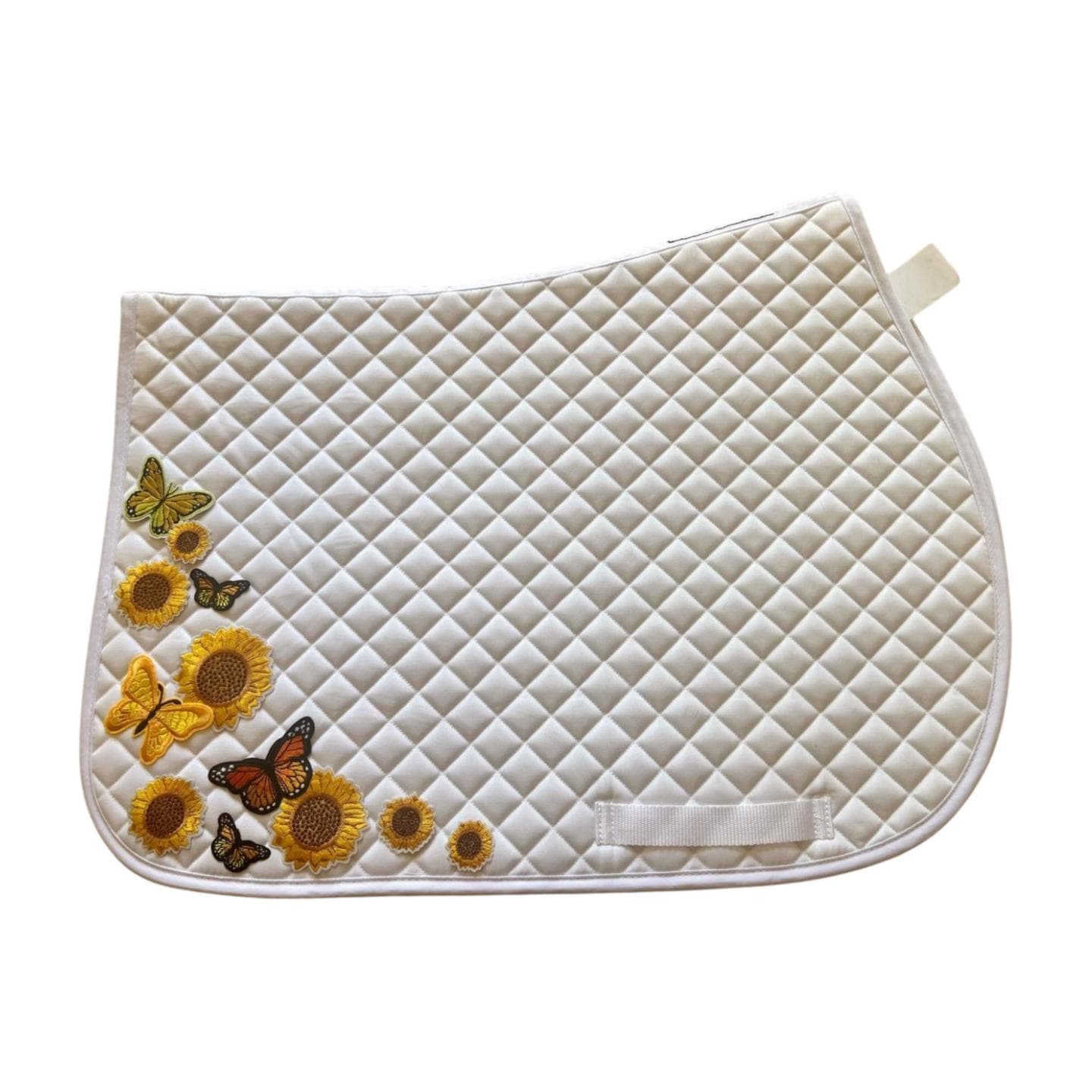Embroidered Sunflower & Monarch Butterfly Saddle Pad: White Quilted ...
