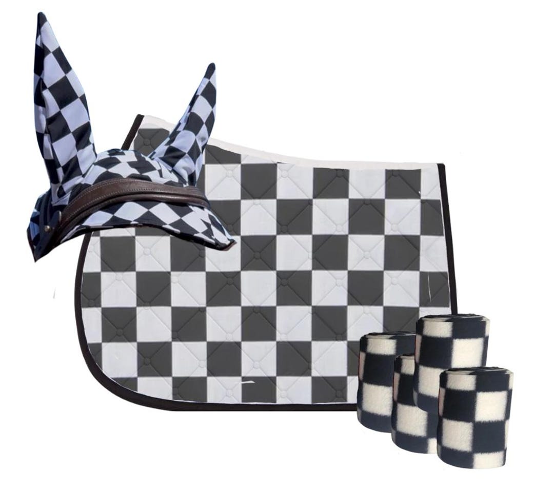 Black & White Checkerboard Saddle Pad, Bonnet and Polo Set – Custom ...