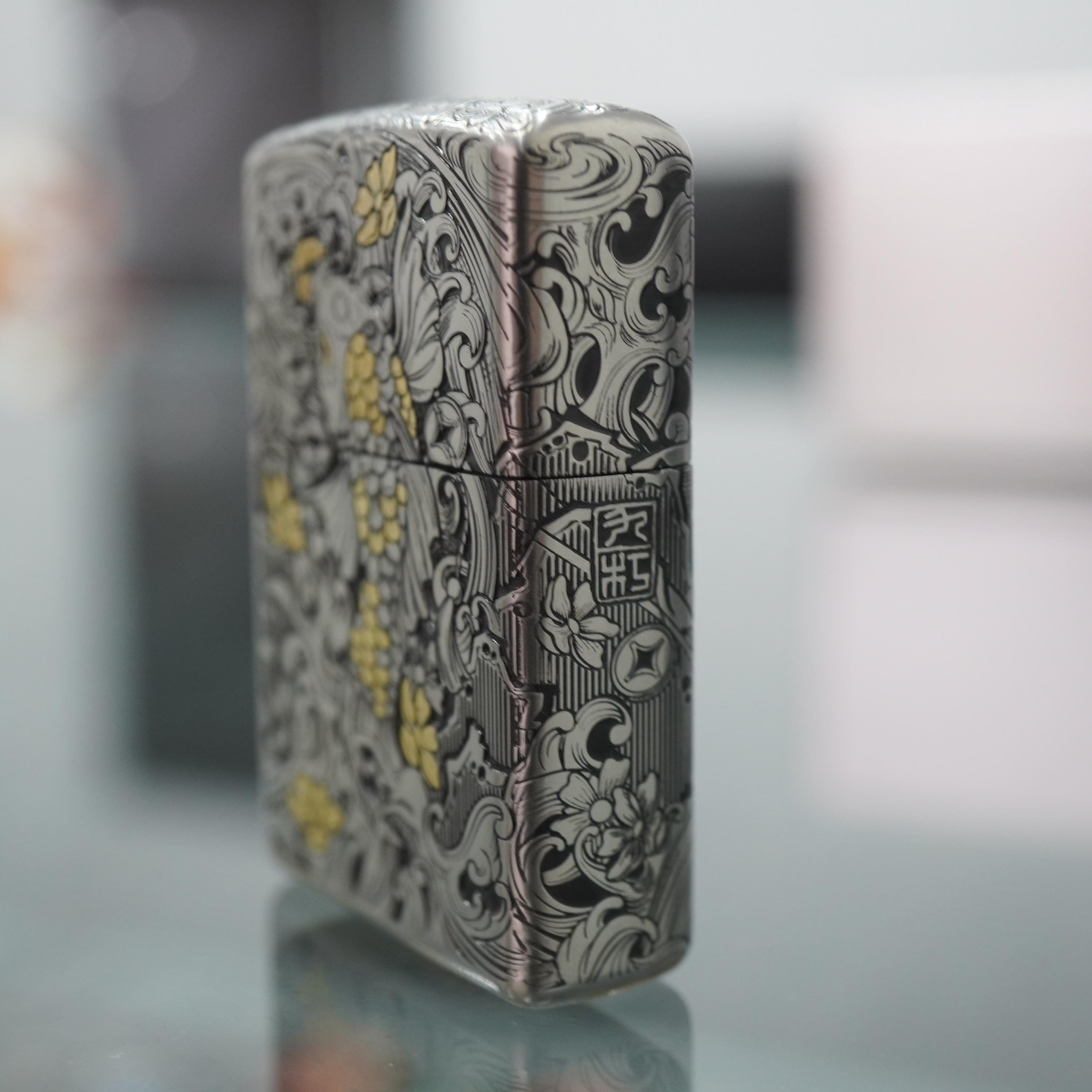 Golden Koi Zippo Lighter, Japanese Daruma Engraved Irezumi Art Lighter ...