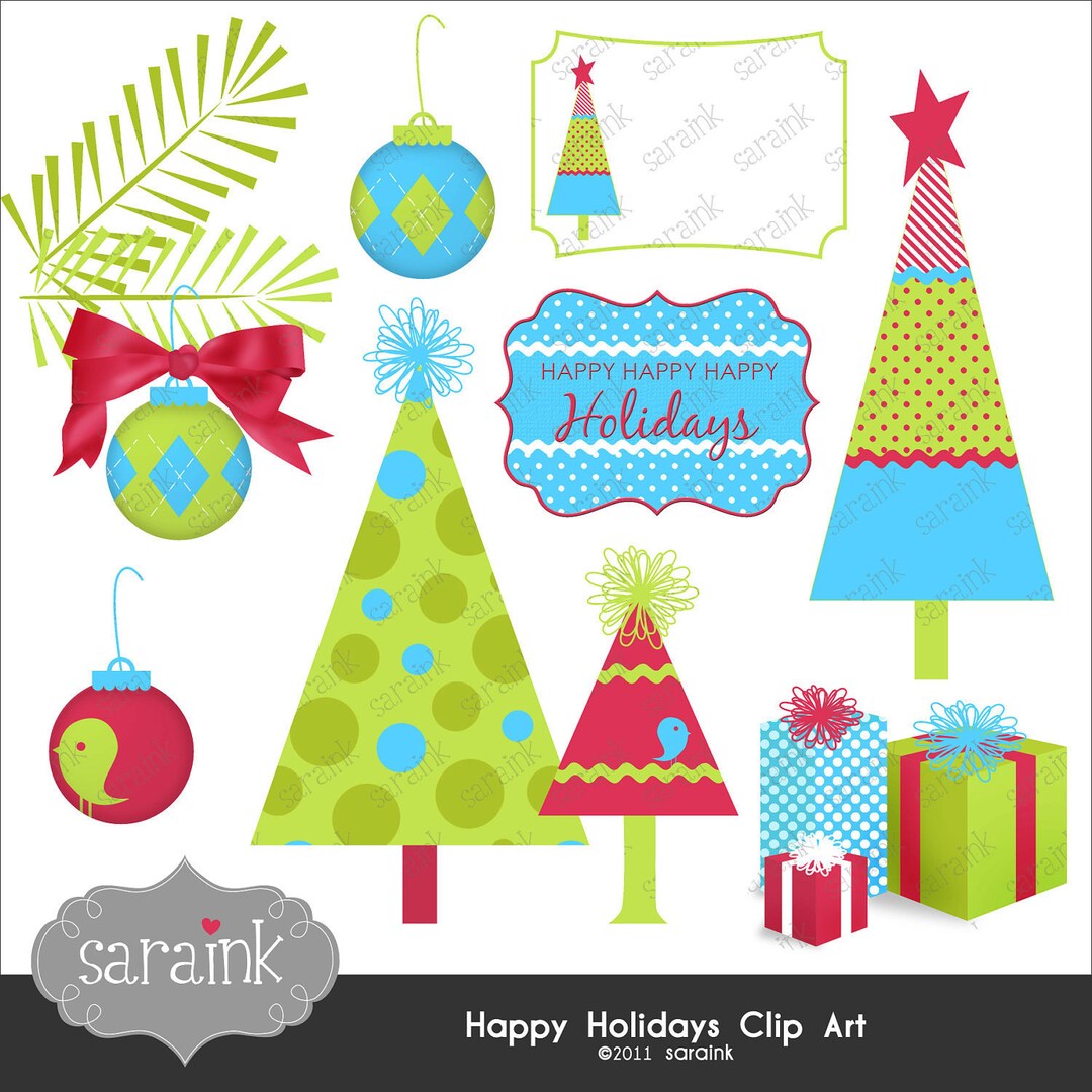 Christmas Clipart Instant Download - Trees, Ornaments & More in Cute ...
