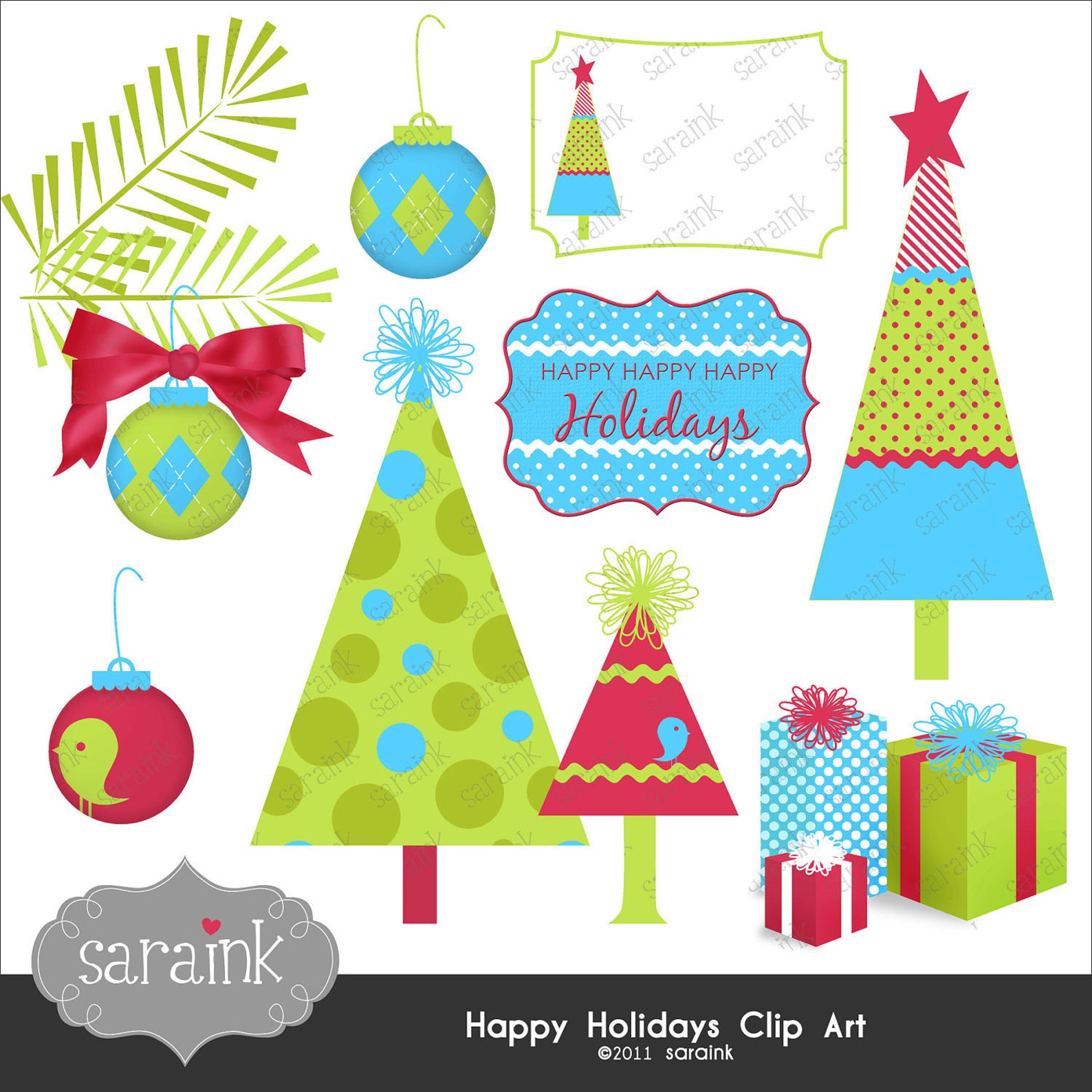 Christmas Clipart Instant Download - Trees, Ornaments & More in Cute ...