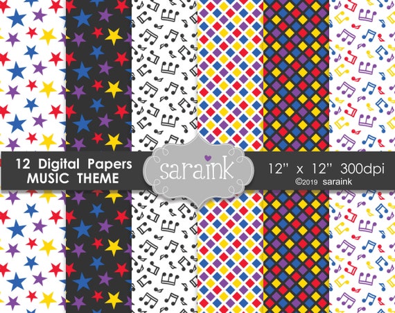 Music Digital Paper Pack Music Background Paper Star - Etsy
