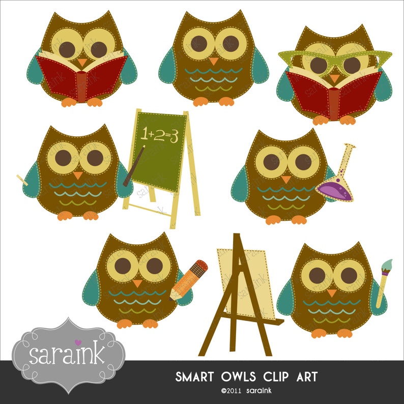 School Clipart Smart Owl Clipart Instant Download - Chalkboard Clipart ...